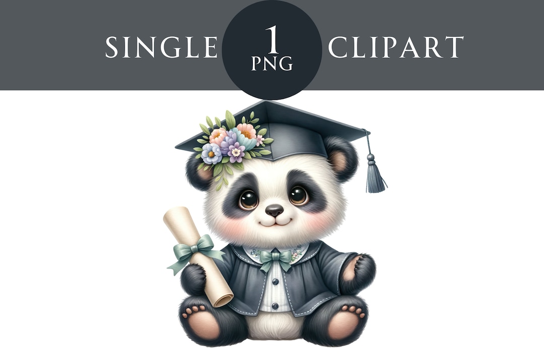 Graduation Panda Clipart, Kindergarten School College Animal Wall Art ...