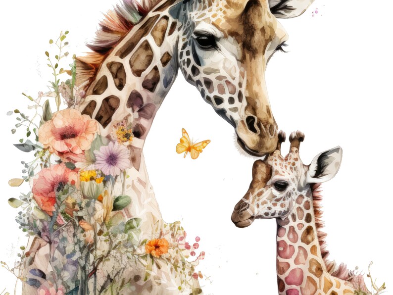 Mom and Baby Giraffe Watercolor Clipart PNG Jungle Animals - Etsy