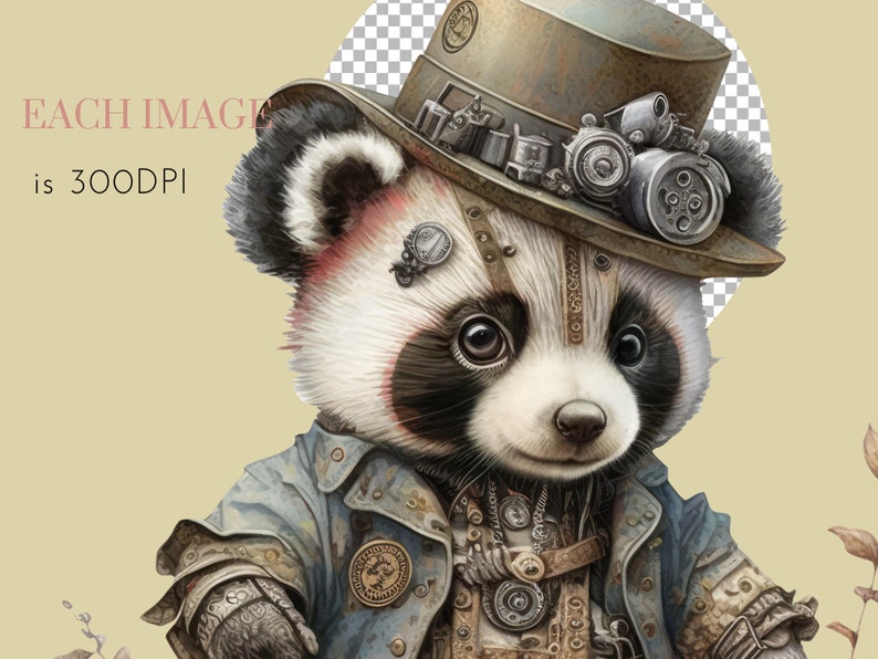 Steampunk Panda Clipart PNG Nursery Clipart Steampunk - Etsy