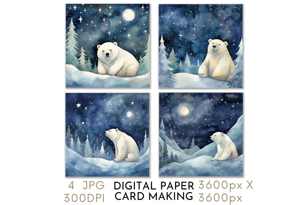 Polar Bear Digital Paper for Papercrafts Festive Christmas Cards ...