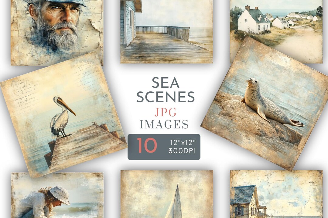 Beach Backgrounds Digital Square Papers Sea Journal Pages Nautical ...