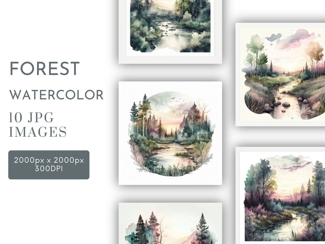 Forest Watercolor Clipart JPG, Background Designs , Junk Journaling ...