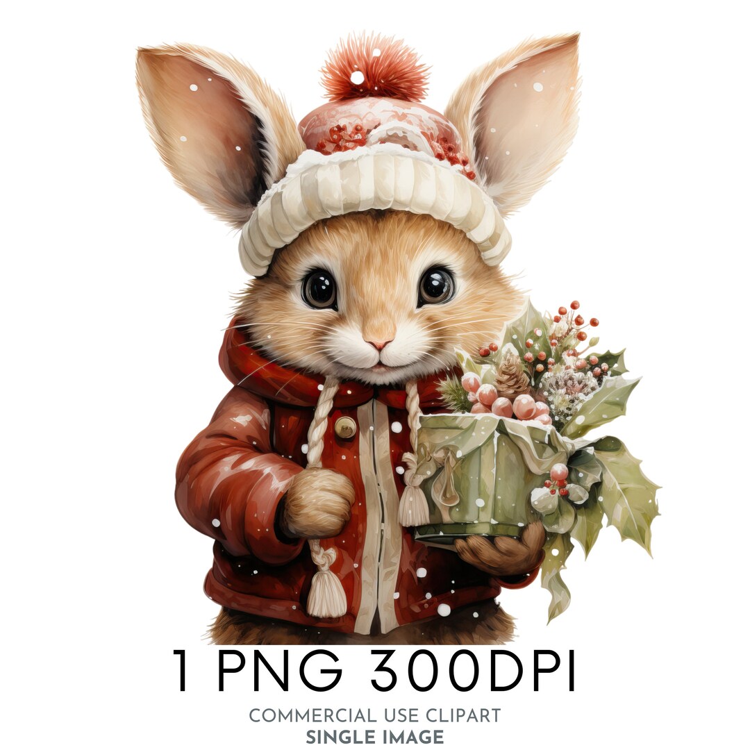 Christmas Rabbit Festive Watercolor Clipart PNG, Forest Animals Clipart ...