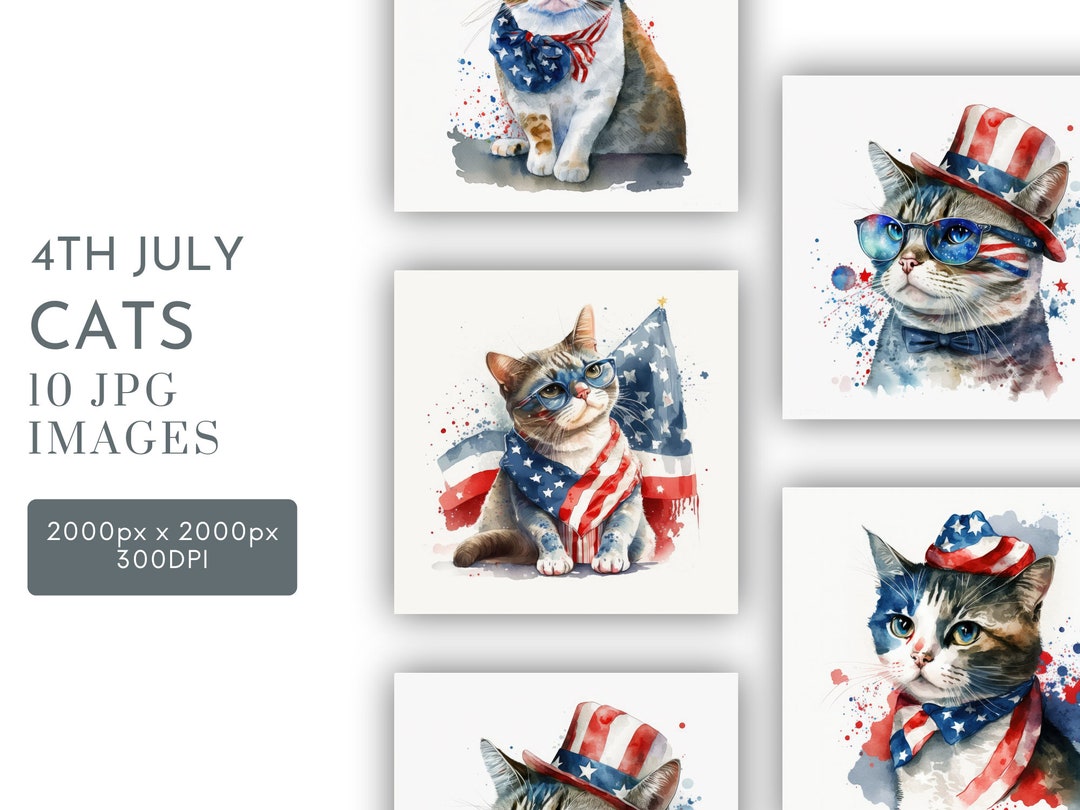 4th July Cats Watercolor Clipart: Patriotic Pet Designs (JPG Digital ...