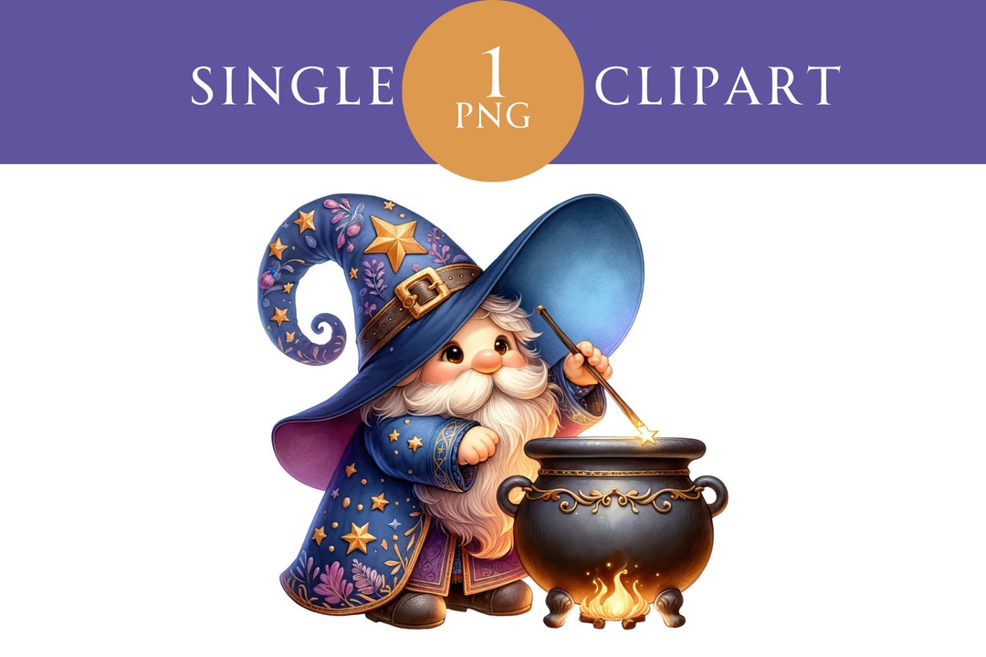 Wizard Gnome Clipart, Magical Wall Art PNG, Fantasy Graphics, Magic ...