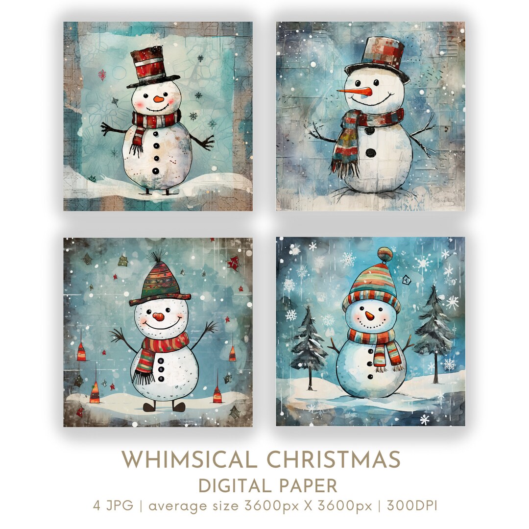 Whimsical Snowman Christmas Digital Paper Set 4 JPG Christmas - Etsy