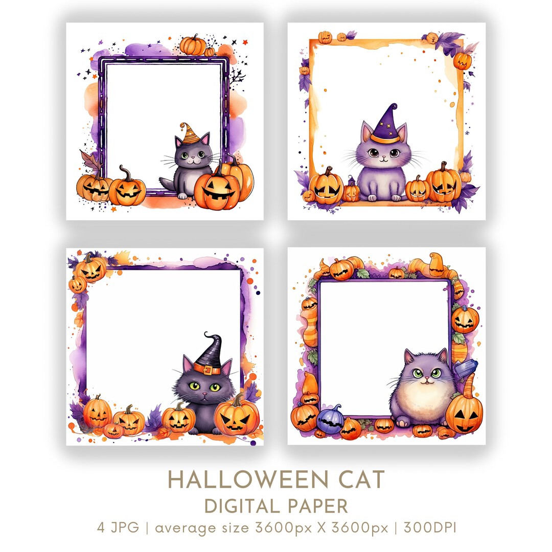 Halloween Cat Digital Paper Set 4 JPG Spooky Card Making Halloween ...