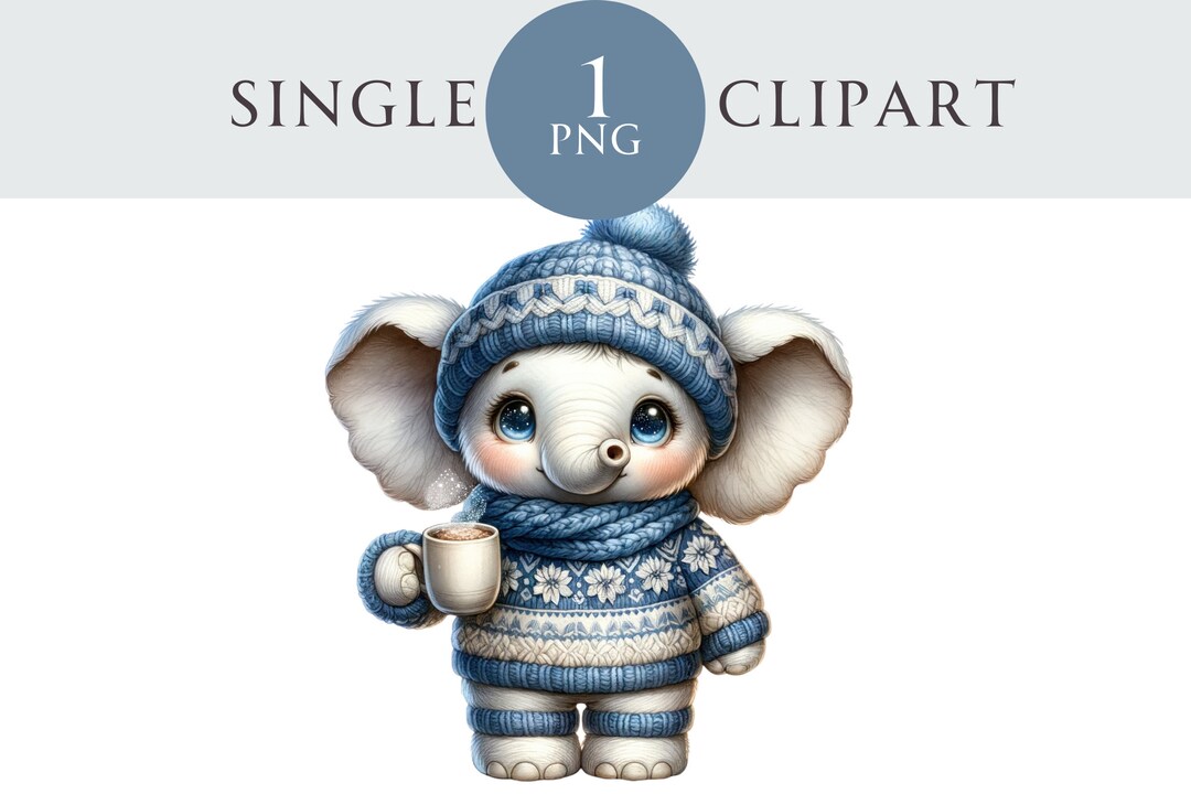 Winter Elephant Clipart PNG, Baby Elephant in Sweater, Christmas Animal ...