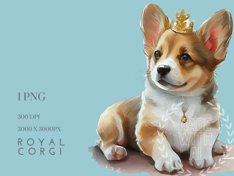 Royal Corgi Crown Watercolor Clipart PNG Cute Animals - Etsy