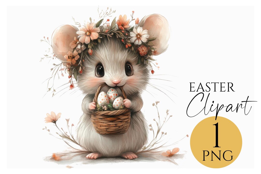 Easter Mouse Clipart PNG, Cute Spring Mouse With Basket, Watercolor ...
