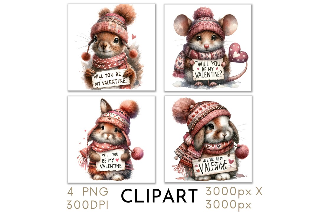 Valentine Mouse Clipart Illustration Watercolor Images PNG Set 4 ...