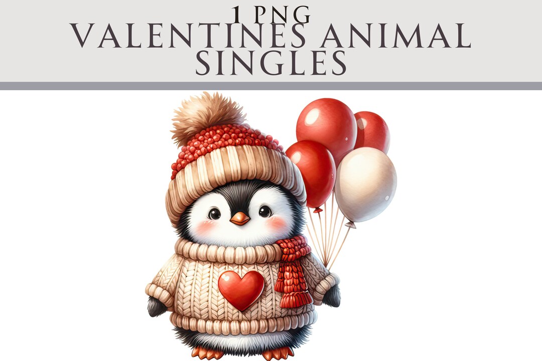 Valentine Penguin Clipart, Balloons Hearts PNG, Winter Illustration ...
