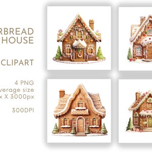 Gingerbread House Watercolor Clipart PNG Set 4 , Christmas Festive Xmas ...