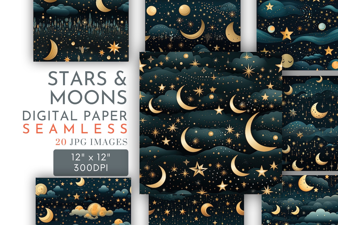 Stars and Moons Backgrounds Digital, Starry Night Square Papers ...