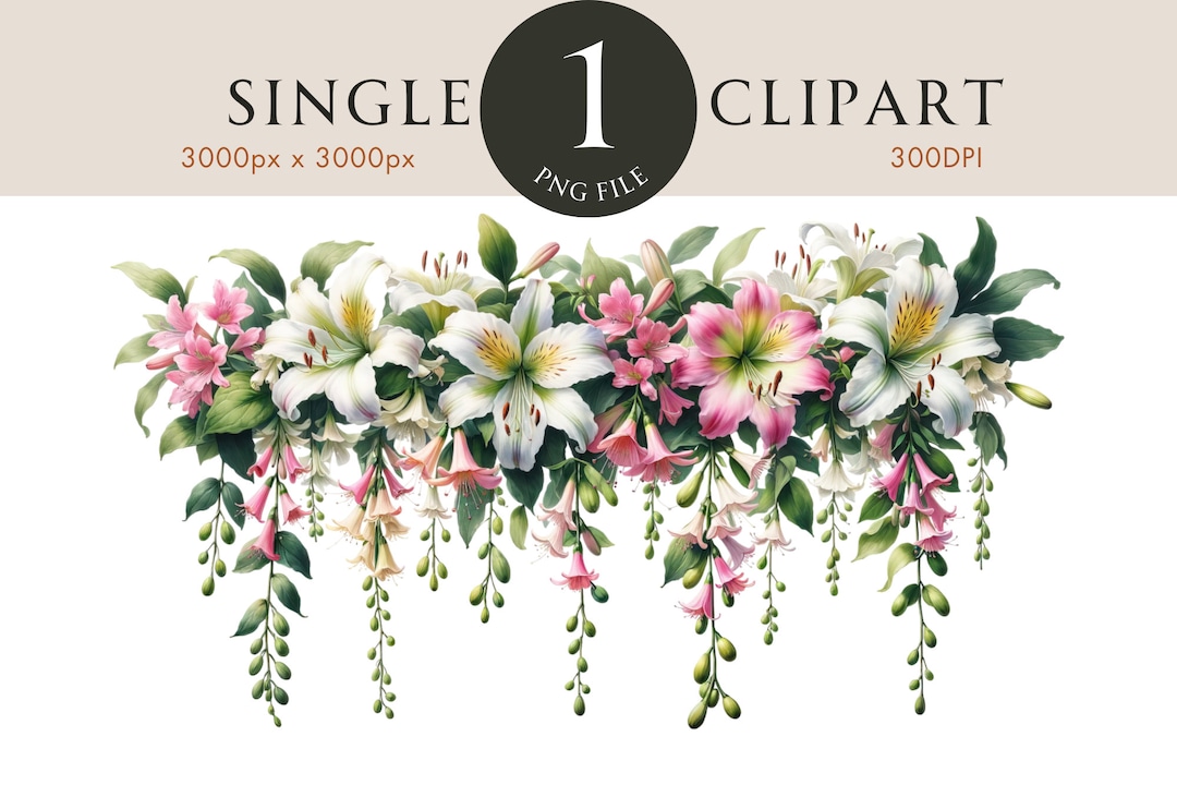 Lilies Border Clipart, Floral PNG, Flower Illustration, Watercolor Lily ...