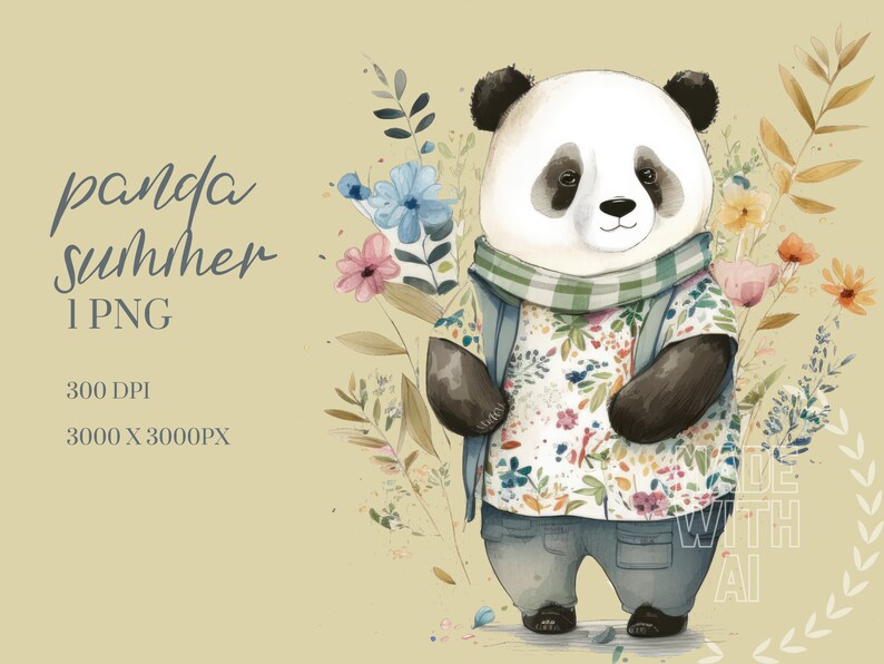 Summer Panda Watercolor Clipart PNG Forest Animals Clipart - Etsy