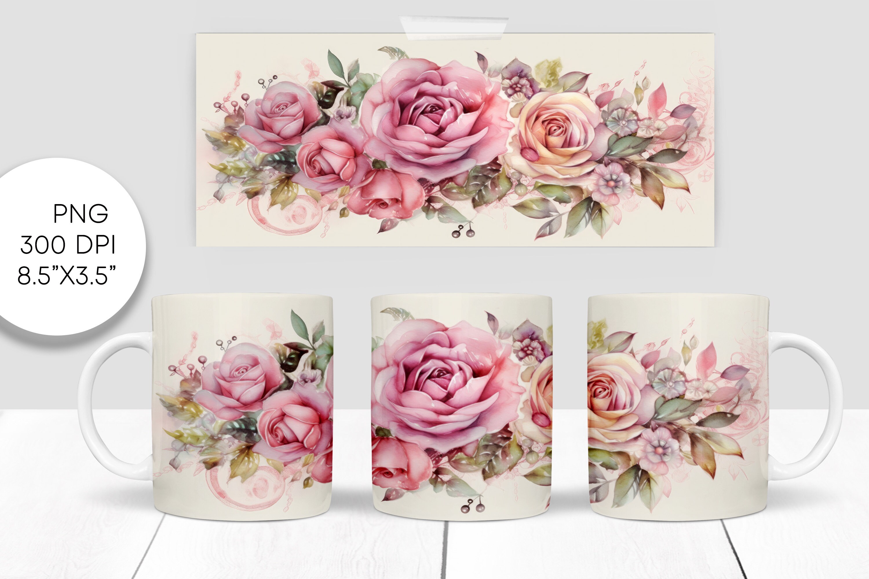 Watercolor Flower Mug Template Bundle: Sublimation PNG (digital ...