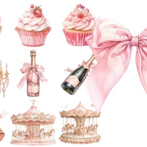 Coquette Watercolor Clipart PNG Bundle , Big Bundle Vintage Pink Girly ...