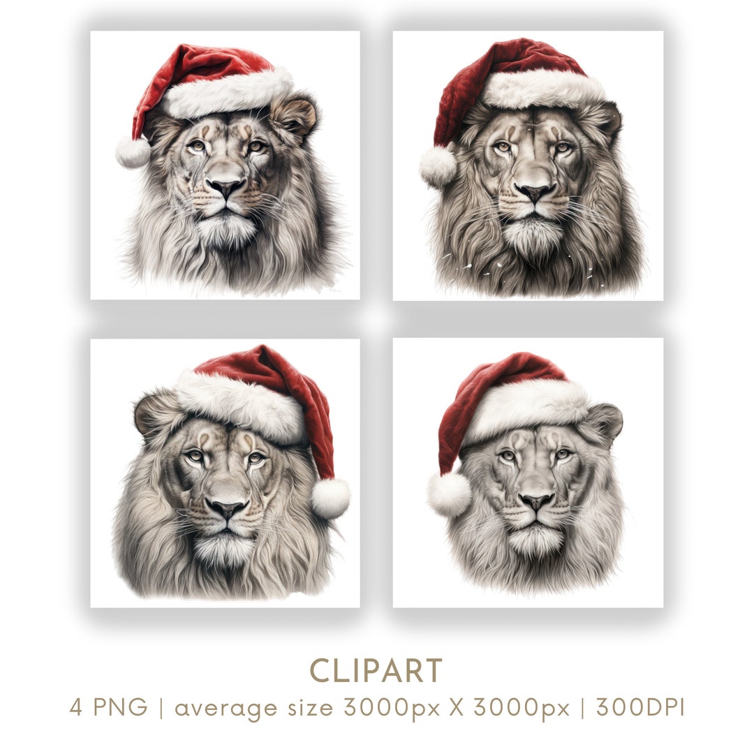 Christmas Lion Portrait Watercolor Clipart: PNG Set (digital Download ...