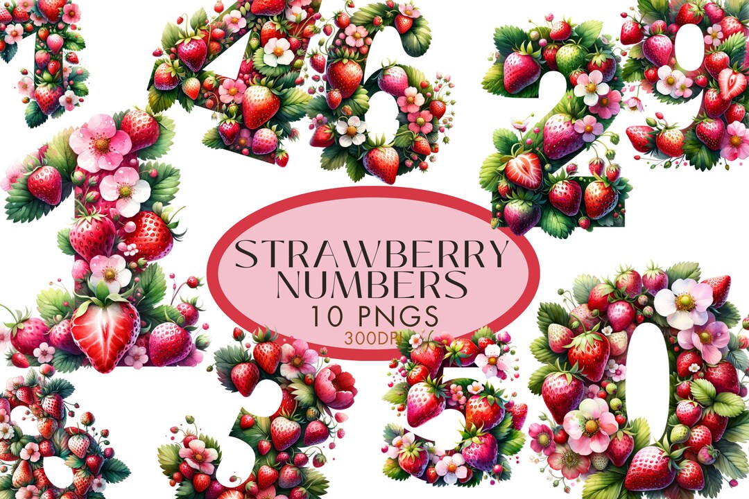 Strawberry Numbers Watercolor Clipart PNG, Numbers 0 - 9 Clipart , Junk ...