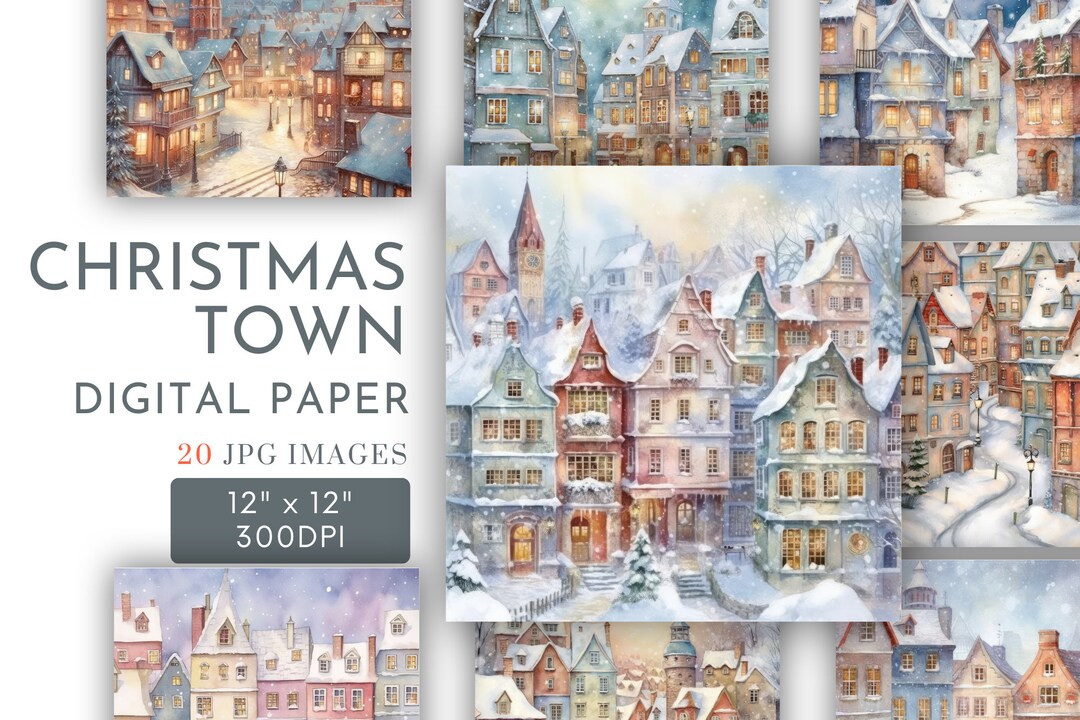 Christmas Town Papers Backgrounds Digital, Festive Village Square ...