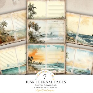 Beach 7 Digital Journal Pages Shabby Chic Junk Journal Digital Paper ...