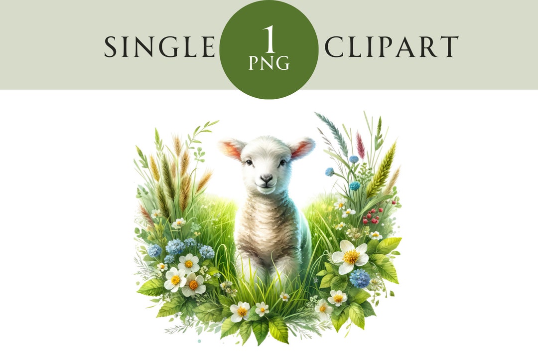 Easter Lamb Clipart, Spring Lamb Nursery Clipart Green Meadow, Easter ...