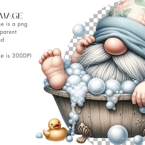 Bath Tub Gnomes Clipart PNG Bundle, Bathing Bubble Bath Pamper Gnome Watercolor Clipart for ...