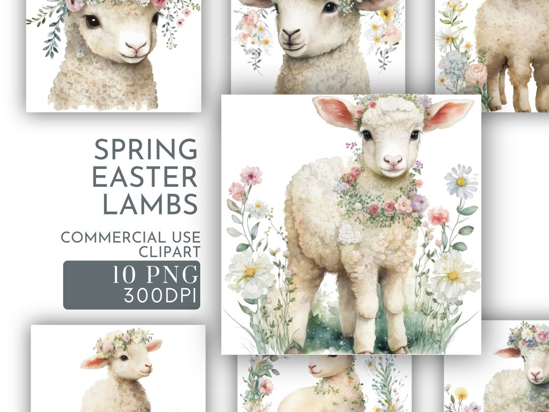 Easter Lambs With Flowers Clipart PNG, Scrapbooking, Card Making ...
