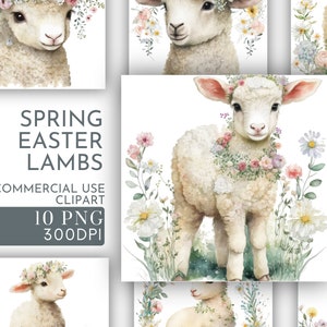 Easter Lambs With Flowers Clipart PNG, Scrapbooking, Card Making ...