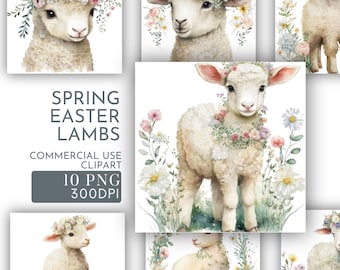 4 Easter Lambs With Flowers Clipart JPG, Scrapbooking , Card Making ...