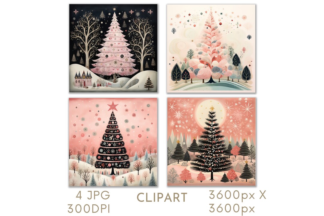 Pink Christmas Tree Digital Paper Set: Nordic Festive Designs (JPG ...
