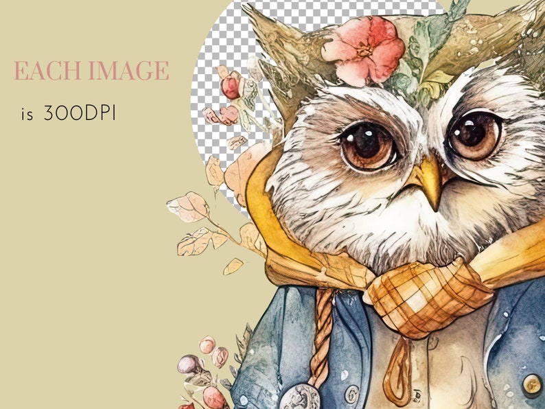 Owl With Flowers Clipart PNG Nursery Clipart Summer Clipart - Etsy