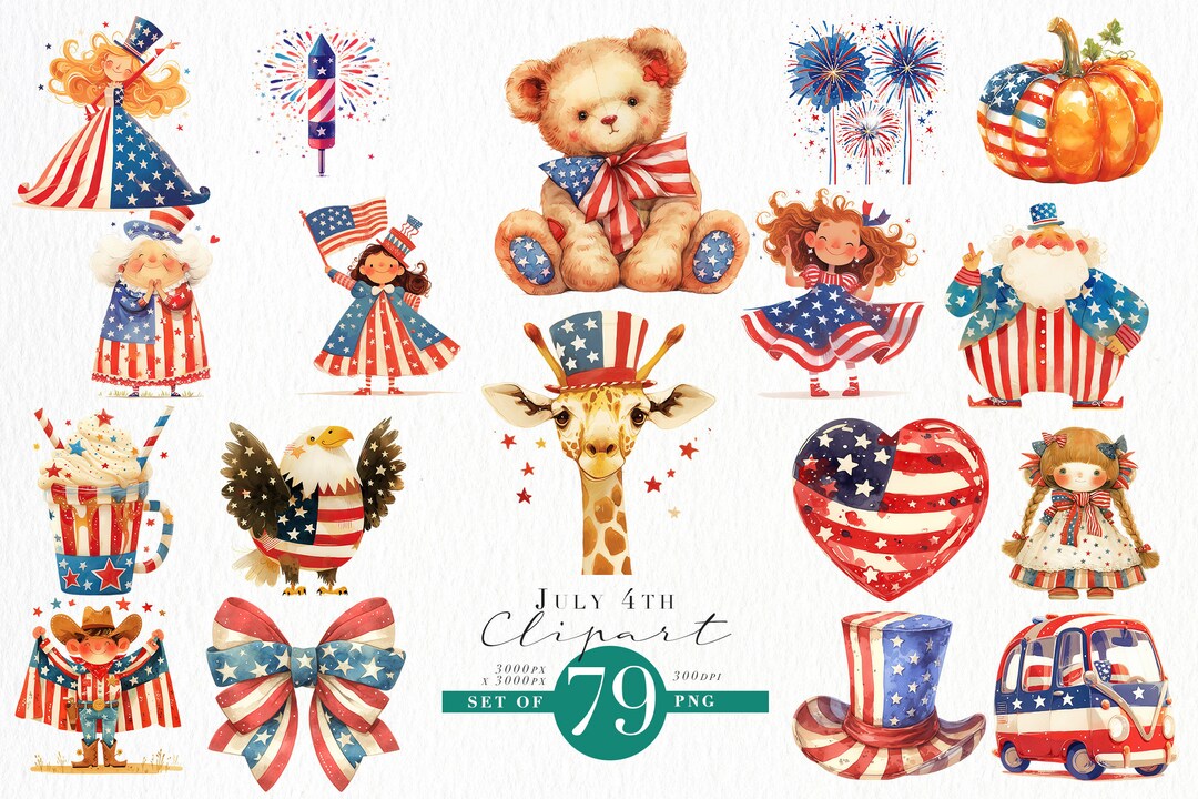 4th July Clipart PNG Bundle, Independence Day Big Bundle Red White Blue ...