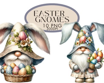 10 Easter Gnomes Watercolor Clipart PNG, Spring Flowers Easter Eggs ...