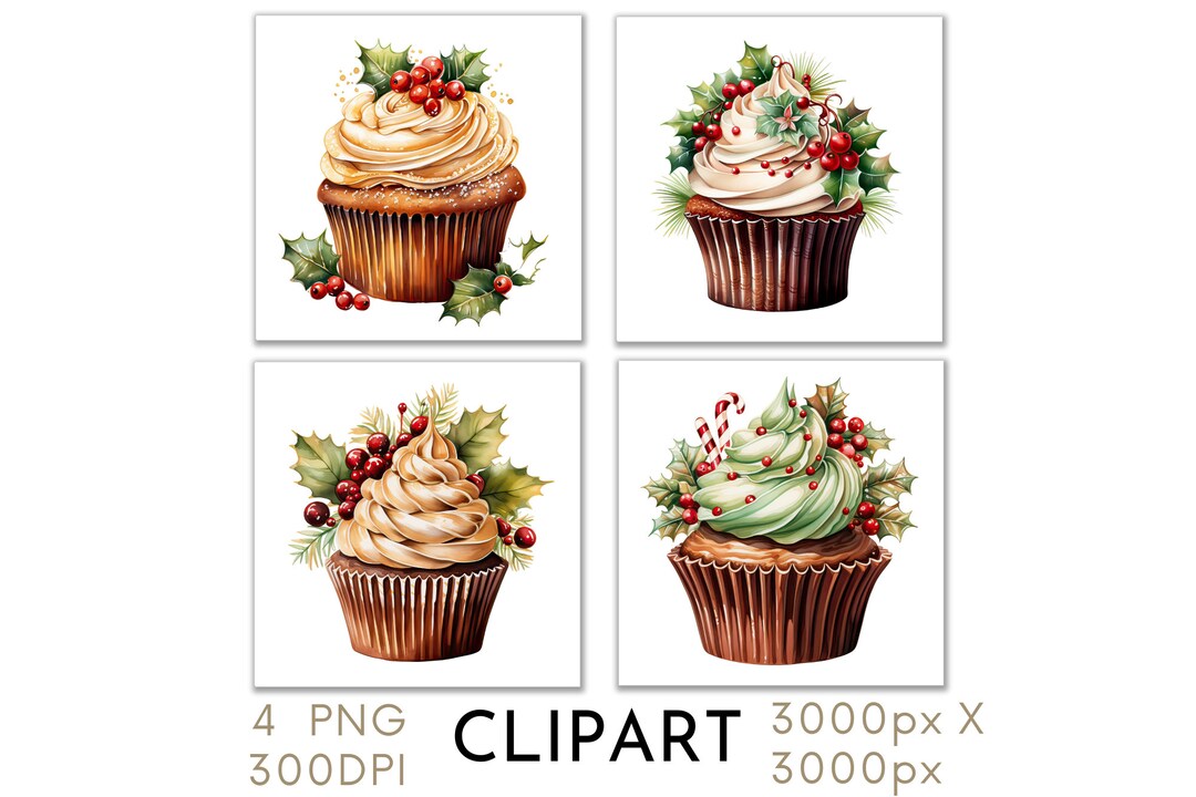Christmas Cupcakes Clipart Festive Papercrafts Christmas Greeting Cards ...
