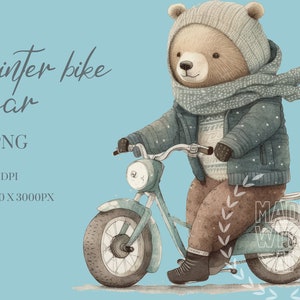 Cycling Bear Watercolor Clipart PNG, Forest Animals Clipart, Nursery ...