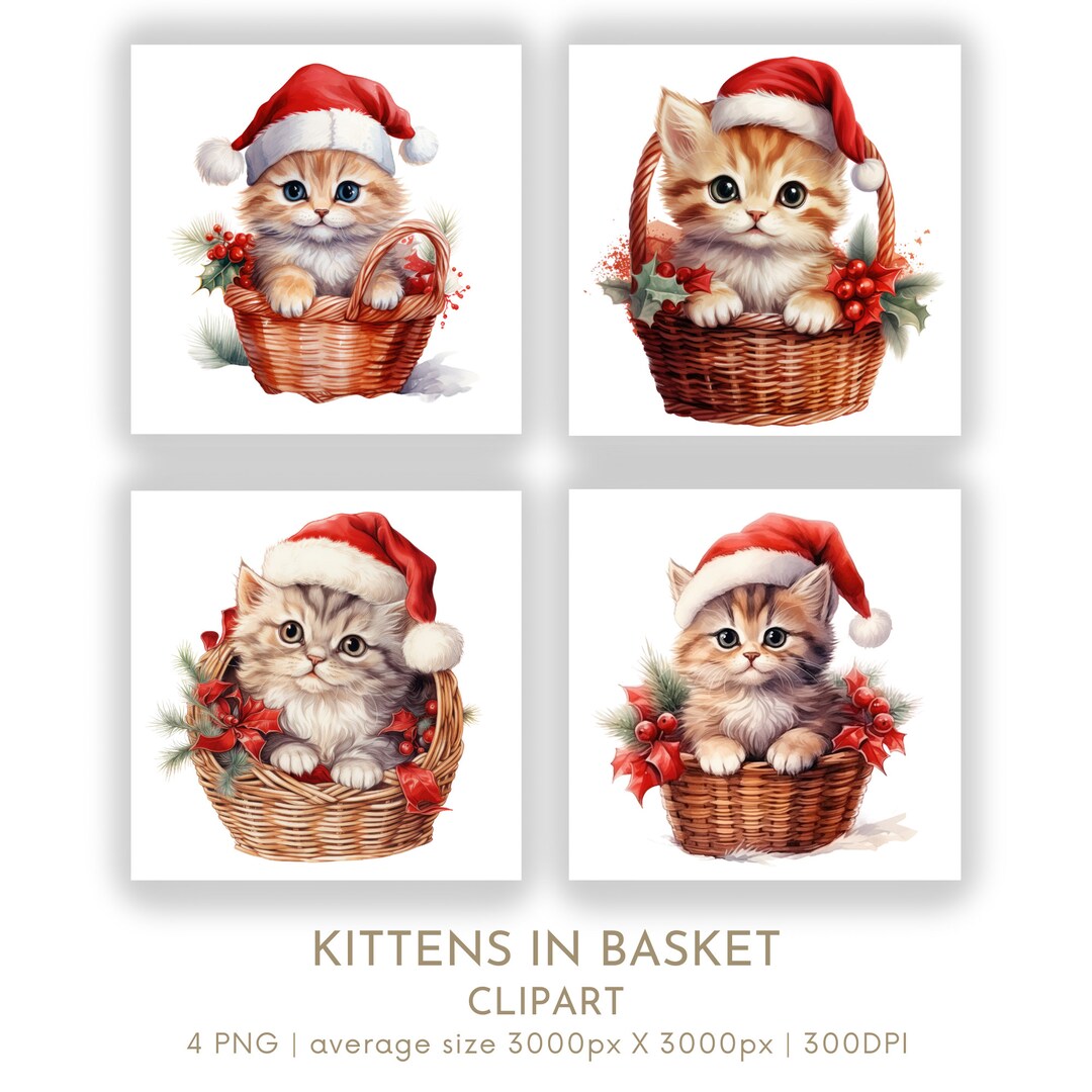 Christmas Kittens Watercolor Clipart: PNG Set (digital Download) - Etsy