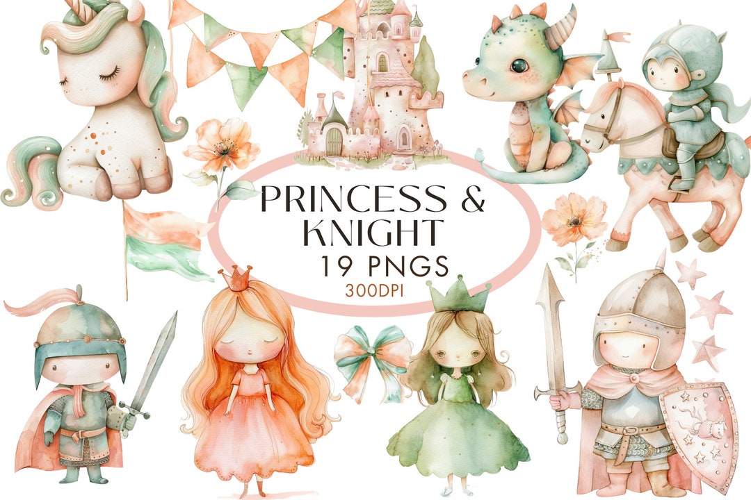 Princess and Knight Clipart PNG, Unicorn Dragon Castle Fairytale ...