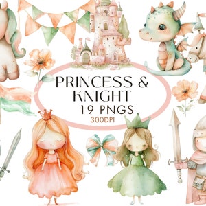 Princess and Knight Clipart PNG, Unicorn Dragon Castle Fairytale ...