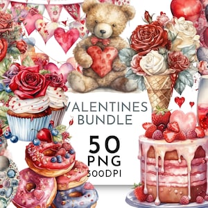 Valentines Watercolor Clipart PNG Bundle , Valentines Clipart for ...
