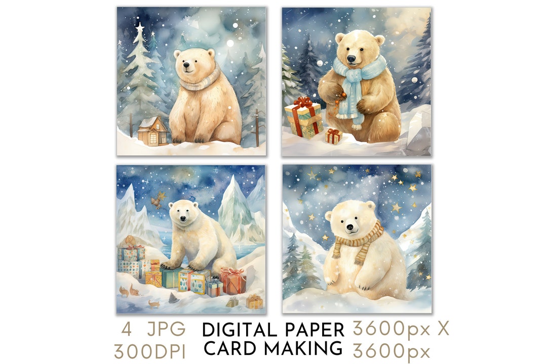 Polar Bear Digital Paper for Papercrafts Festive Christmas Cards ...