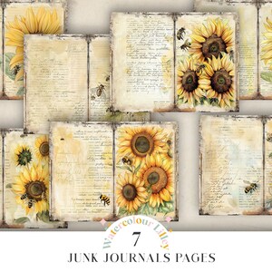 Sunflower Junk Journal Pages 7 Digital Journal Bifold Pages Vintage ...