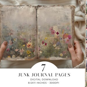 Floral Junk Journal Pages 7 Digital Journal Bifold Pages Flower Vintage ...
