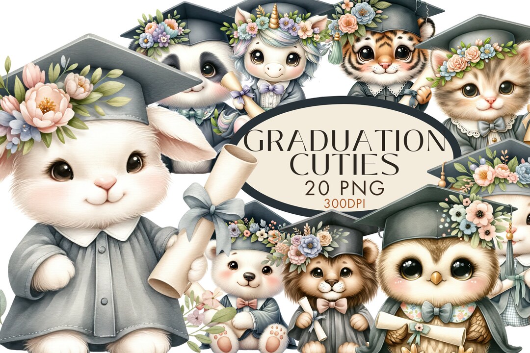 Graduation Clipart PNG Bundle, School Kindergarten Bunny Mouse Nursery ...