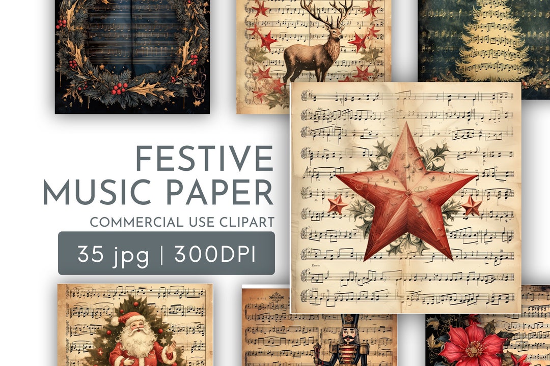 Christmas Music Paper Backgrounds Digital, Christmas Vintage Square ...