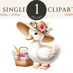 Goose Clipart, Cute Nursery Spring PNG, Summer Illustration, Watercolor ...