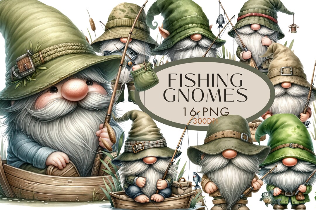 Fishing Gnomes Clipart PNG Bundle, Fish Net Boat Gonk Summer ...