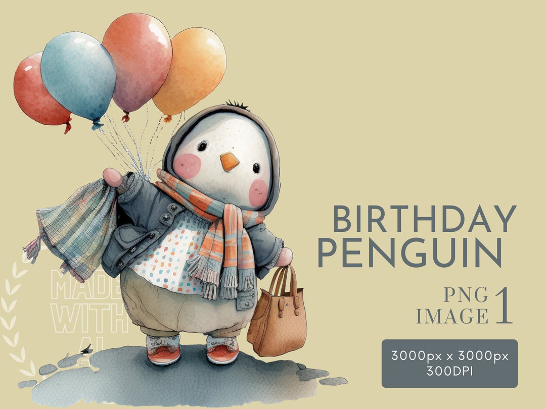 Birthday Penguin Watercolor Clipart PNG, Cute Animals Clipart, Nursery ...