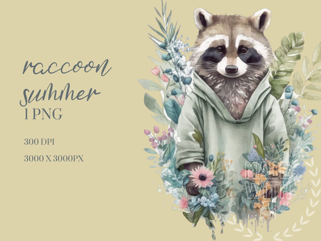 Raccoon Summer Watercolor Clipart PNG, Forest Animals Clipart, Nursery ...